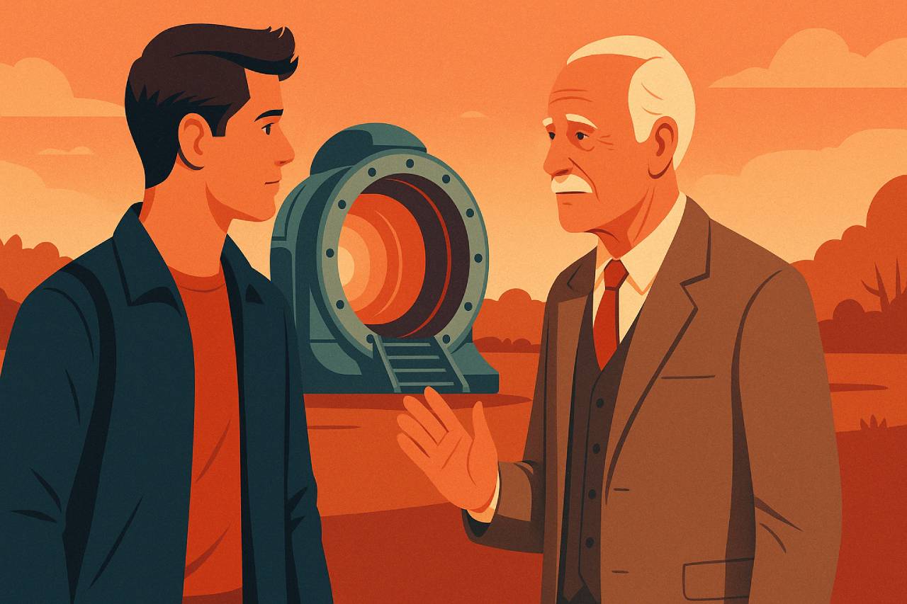 Illustration of a man walking in a circle and meeting himself ...